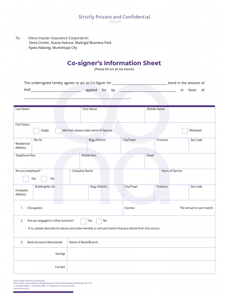 Oona Co-Signer Info Sheet - v2309 2 | PDF | Money | Personal Finance