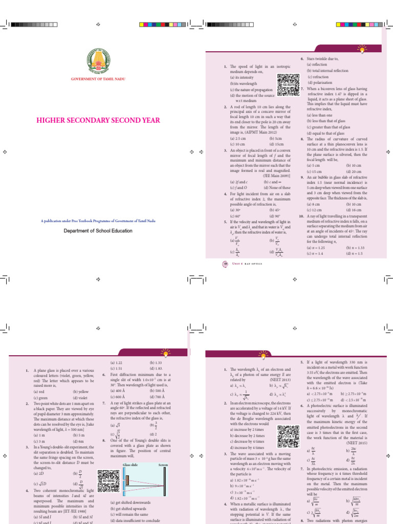 12th Physics Em | PDF | Mirror | Refractive Index