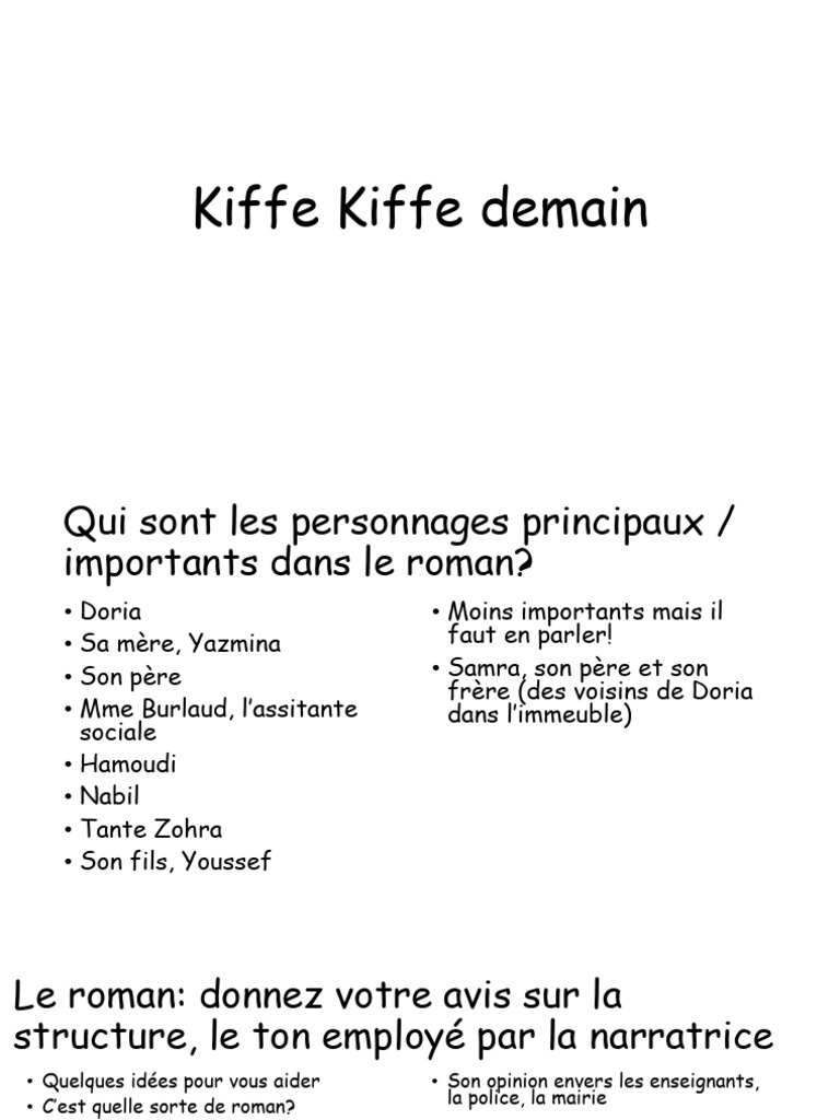 Kiffe Kiffe Demain Lessons | PDF