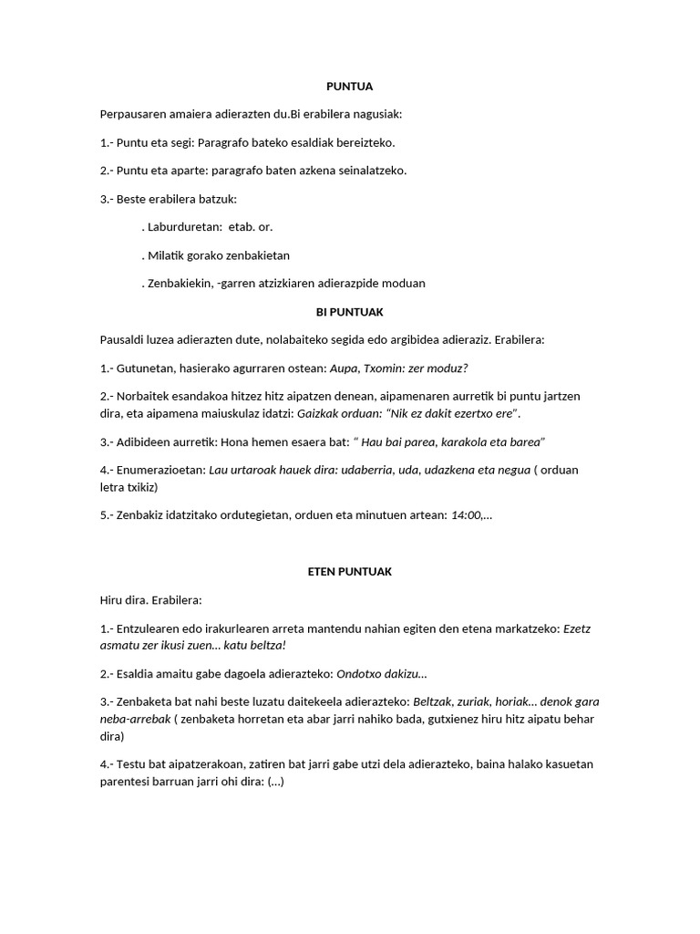 Puntuazioa. Apunteak | PDF