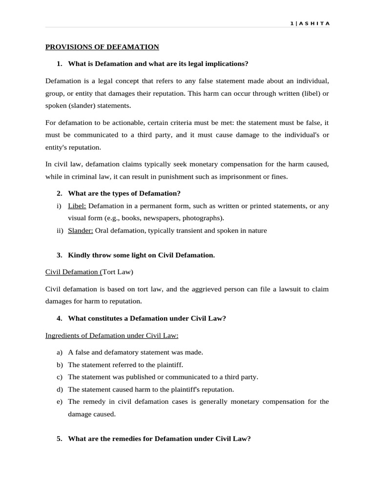 Provisions of Defamation | PDF | Defamation | Burden Of Proof (Law)