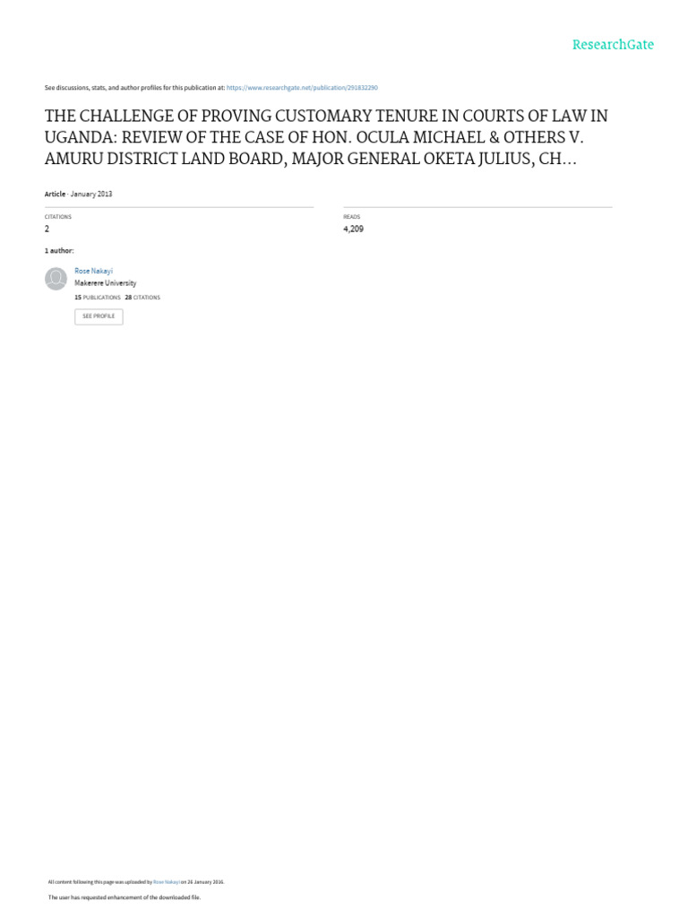 Proving Customary Tenure in Uganda | PDF | Justice | Crime & Violence