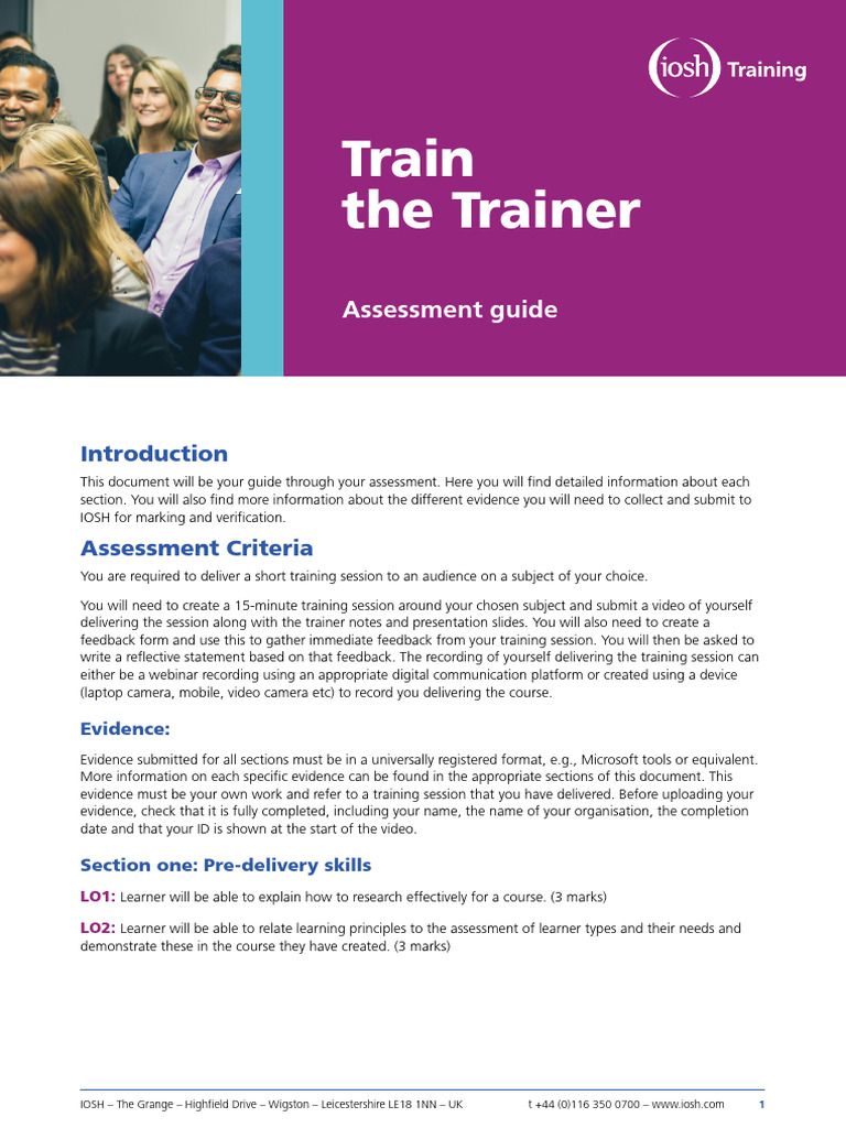 IOSH Train the Trainer Assessment Guide | PDF | Learning | Human ...