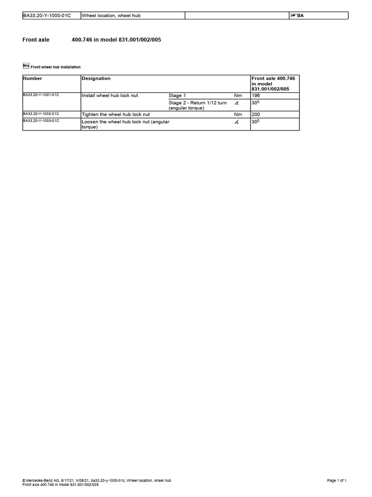 Tightening Torque Front Wheelhub of 917 | PDF