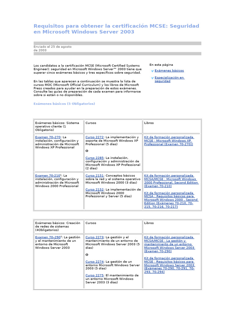 Requisitos Mcse 2003 Seguridad | PDF | Microsoft | Microsoft Windows