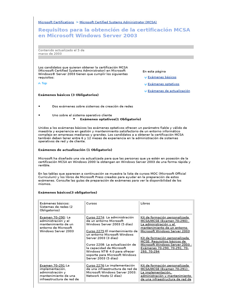 Requisitos Mcsa 2003 | PDF | Microsoft | Windows Server 2003