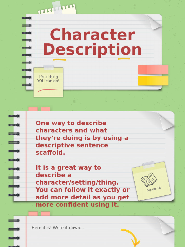 Descriptive Sentence Scaffold - Characters | PDF