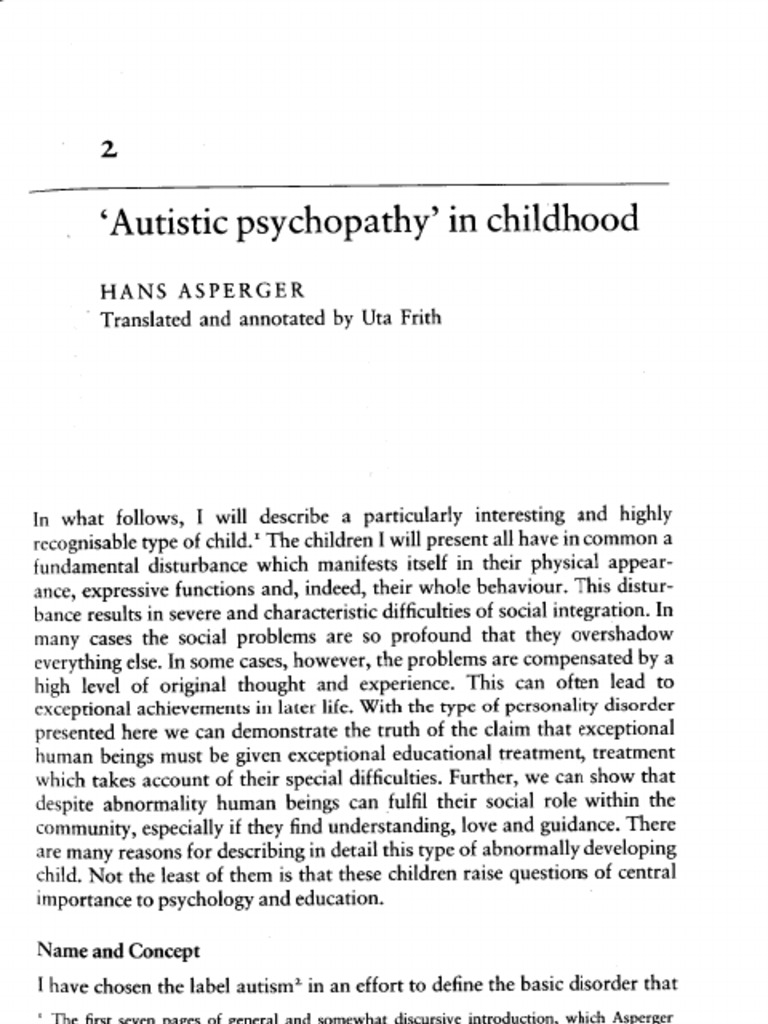 Asperger 1944-tr1991 Autistic-Psychopathy | PDF