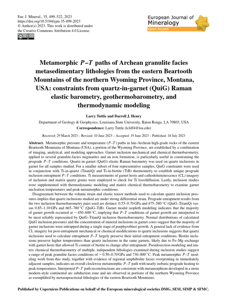 Metamorphic P-T Paths of Archean Granulite Facies | PDF | Minerals ...