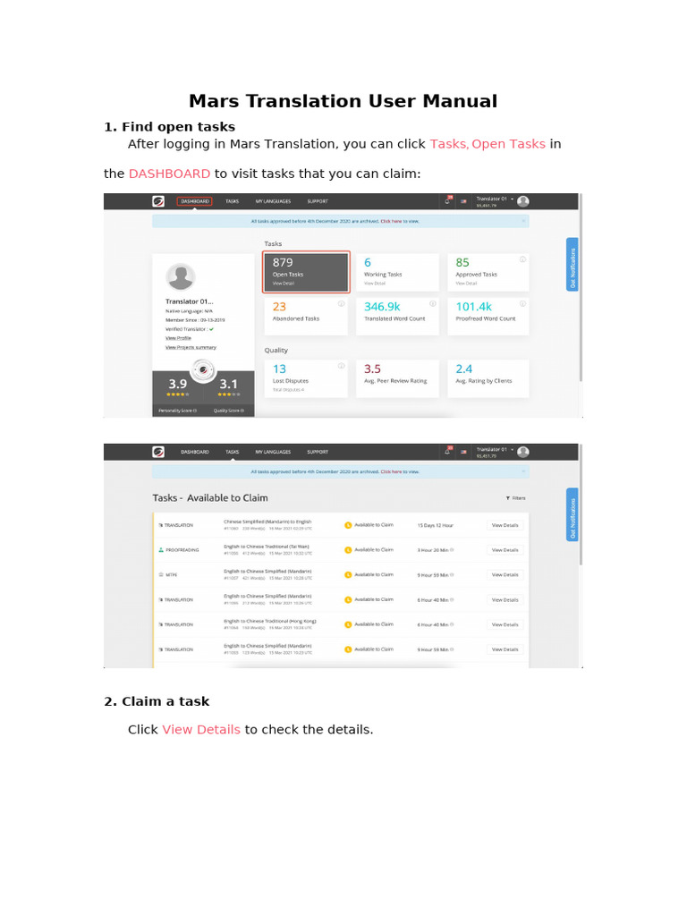 Mars Translation User Manual Guide | PDF
