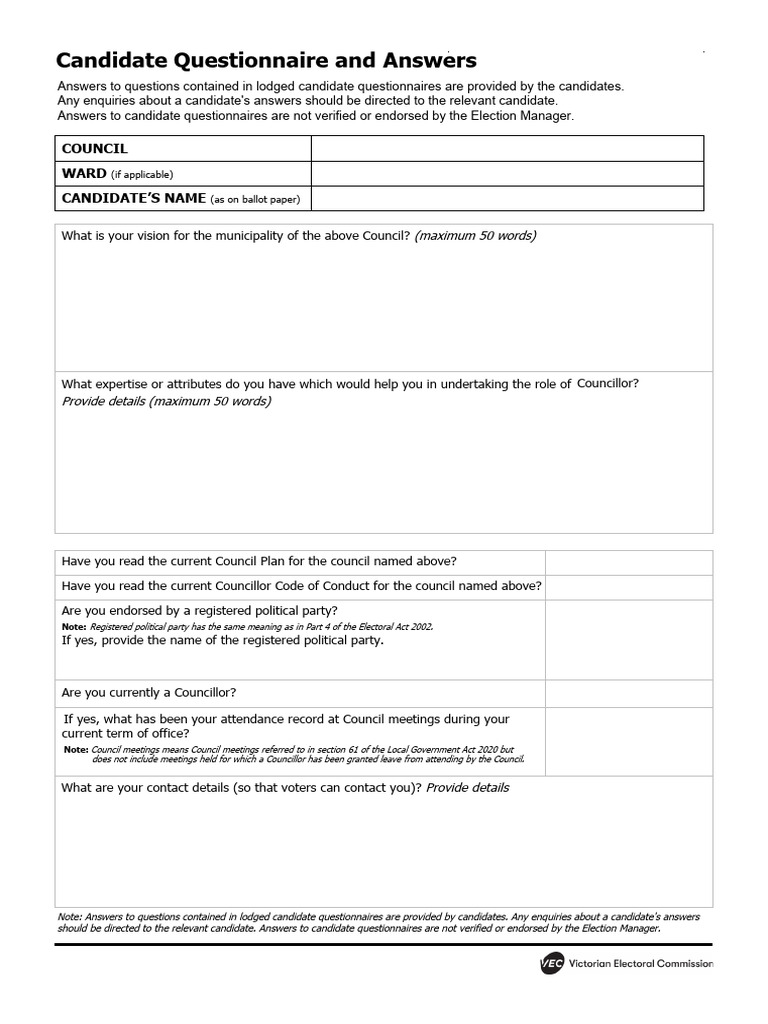 Candidate Questionnaire and Answers: Yes No | PDF | Group Decision ...