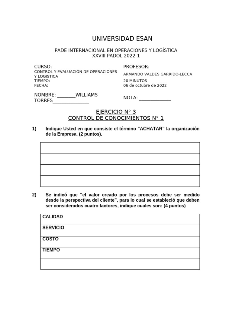 EJERCICIO #3 Williams Torres | PDF | Planificación | Business