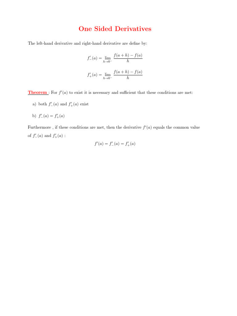 Understanding One-Sided Derivatives | PDF | Mathematical Analysis ...