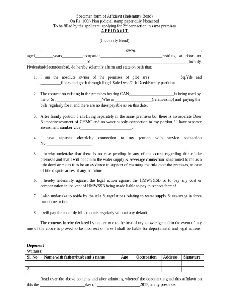 Indeminity Bond For 2nd Conn. | PDF | Affidavit | Indemnity