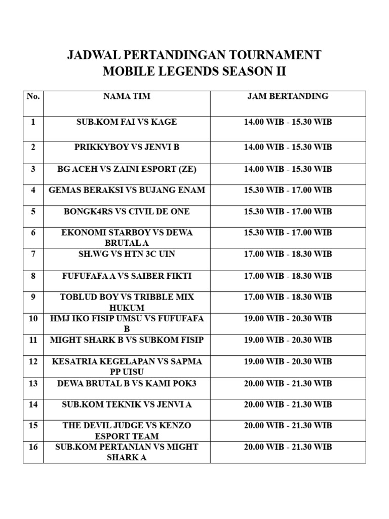 Jadwal Pertandingan | PDF