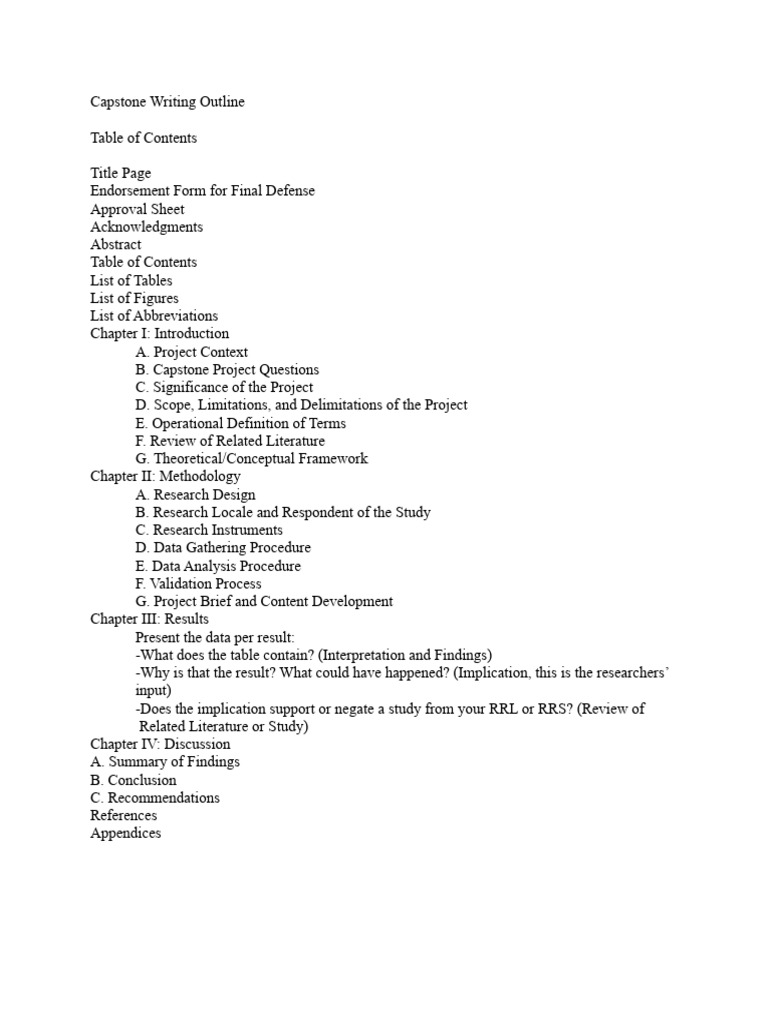 Capstone I and II Writing Outline | PDF