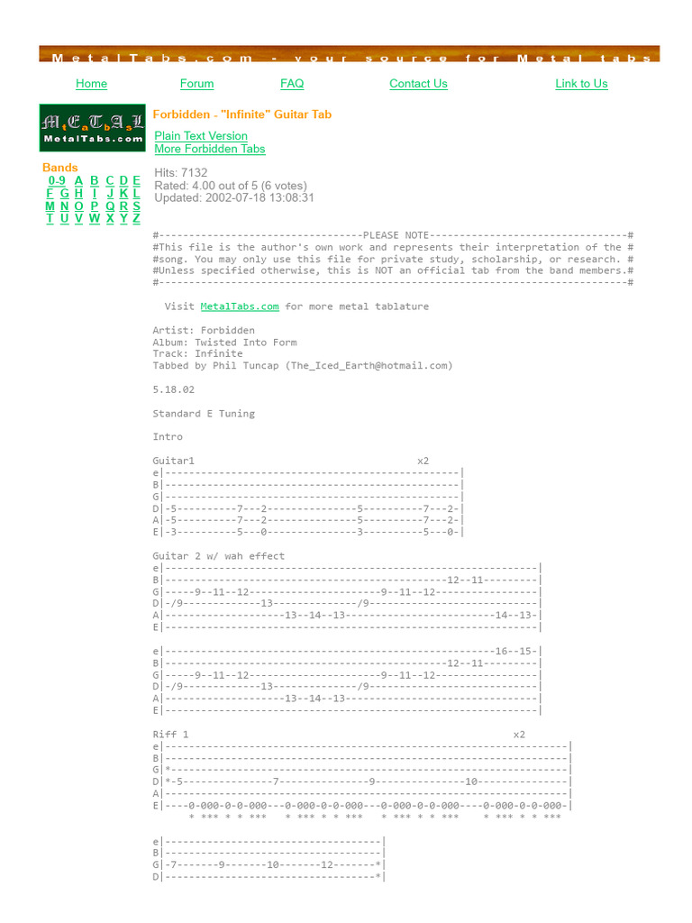 Forbidden "Infinite" Guitar Tab | PDF | Notation | Musical Techniques