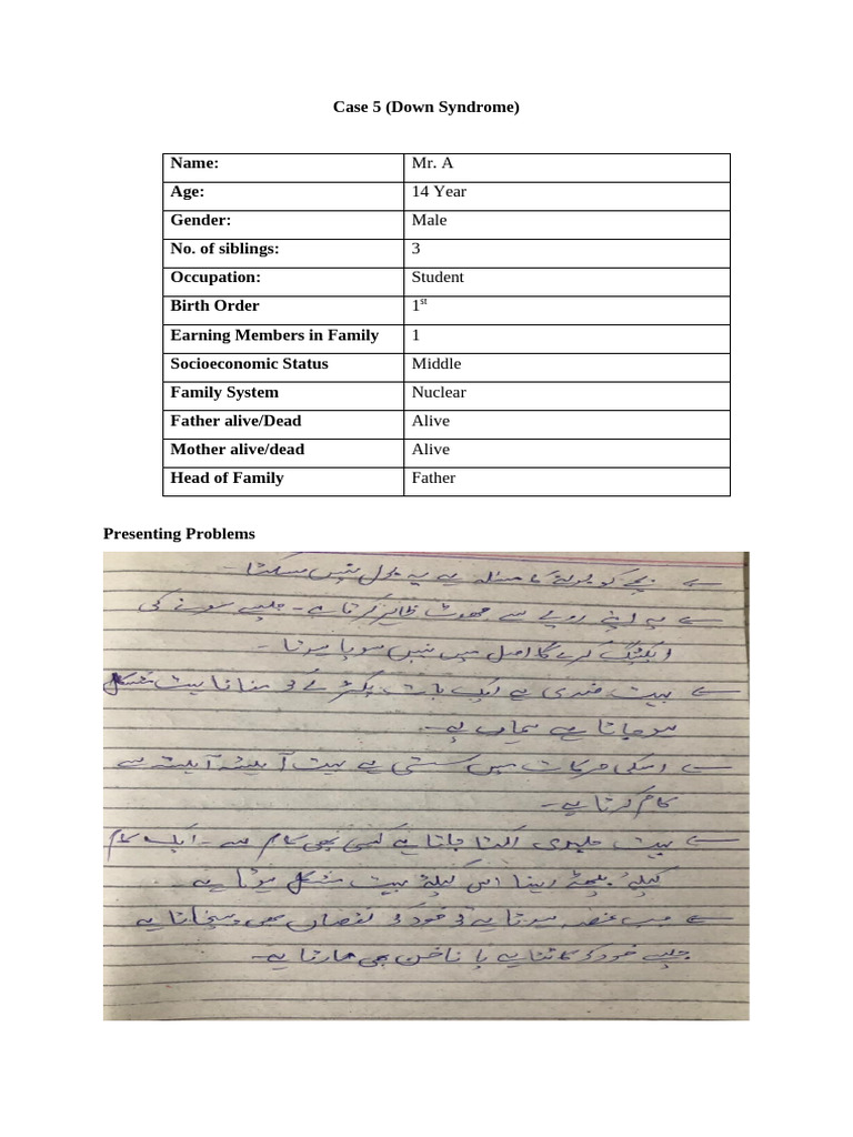 Down Syndrome Case Study: Mr. A's Evaluation | PDF