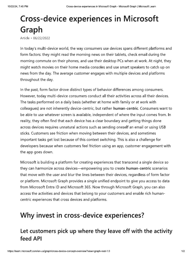 Cross-Device Experiences in Microsoft Graph | PDF