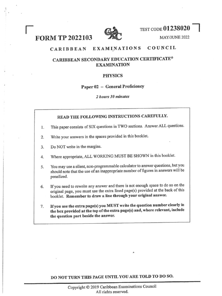 CSEC Physics May June 2022 Paper 2 | PDF