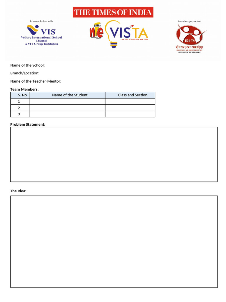 Times NIE Vista Ideathon - Template | PDF