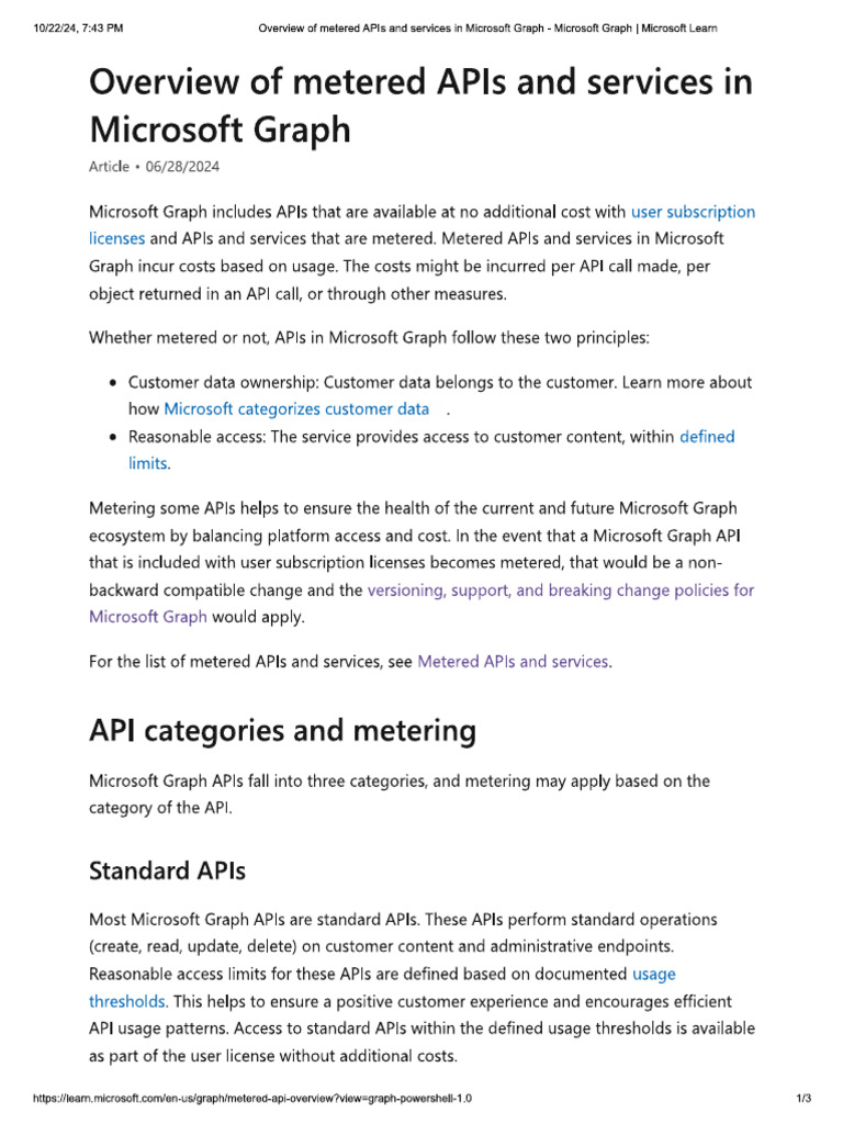 Overview of Metered APIs and Services in Microsoft Graph | PDF