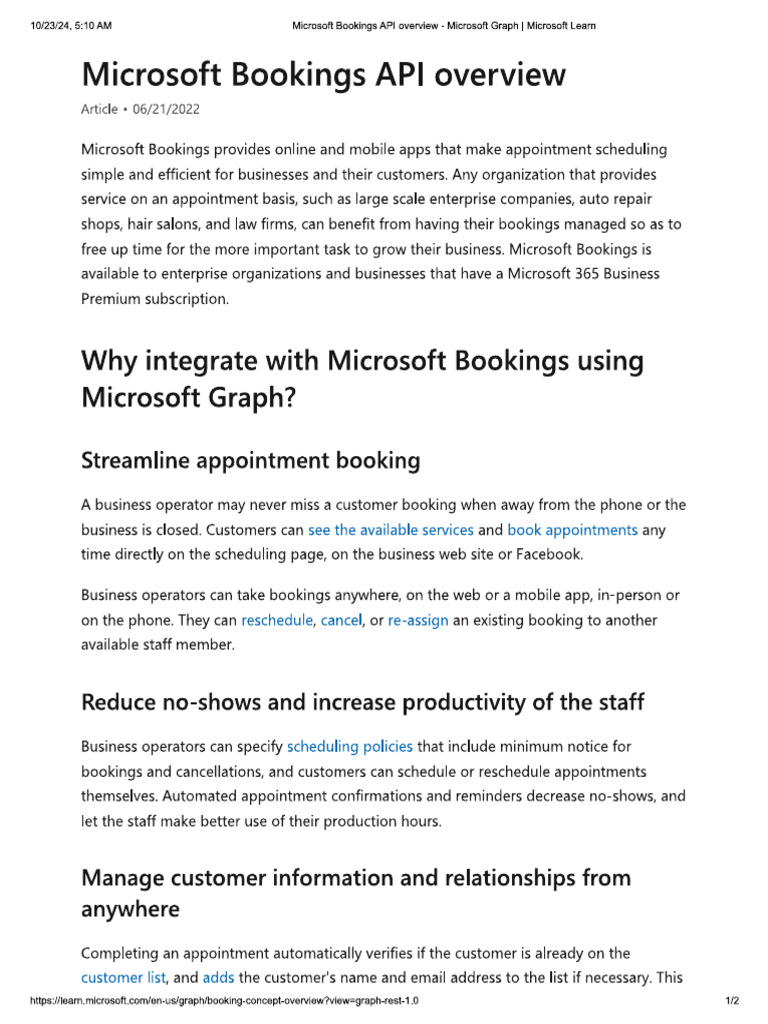 Microsoft Bookings API Overview | PDF