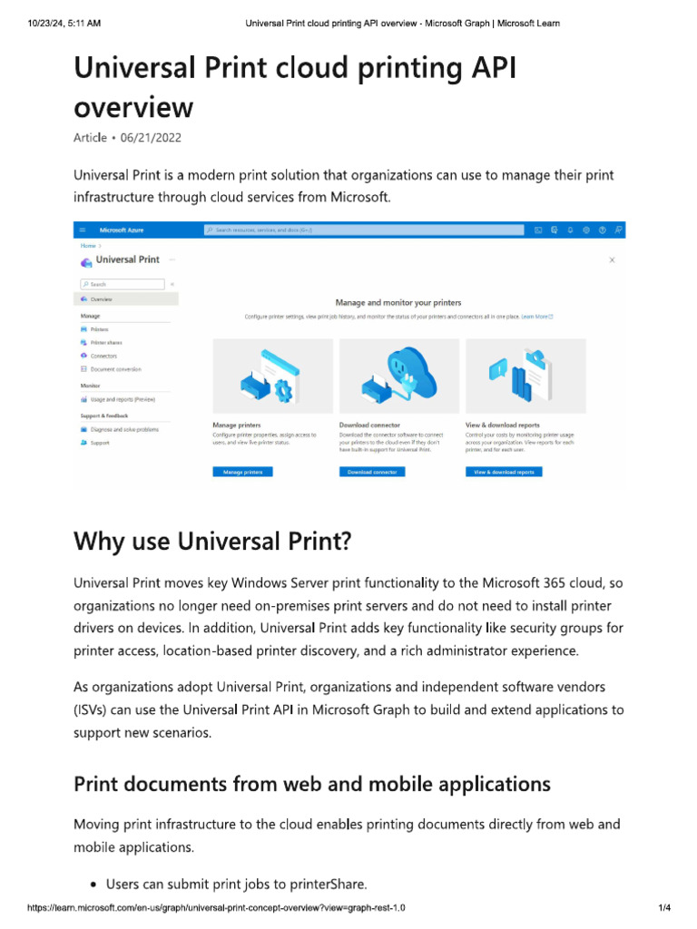 Universal Print Cloud Printing API Overview | PDF
