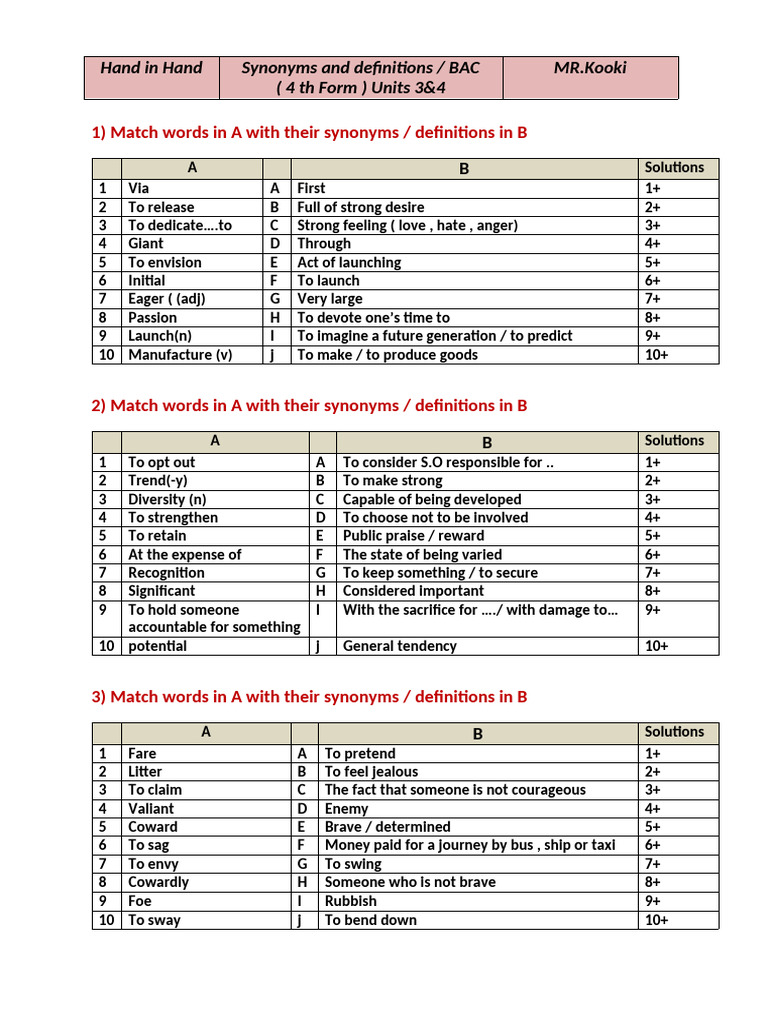 bac-synonyms-and-definitions-units-3-and-4 | PDF | Wealth