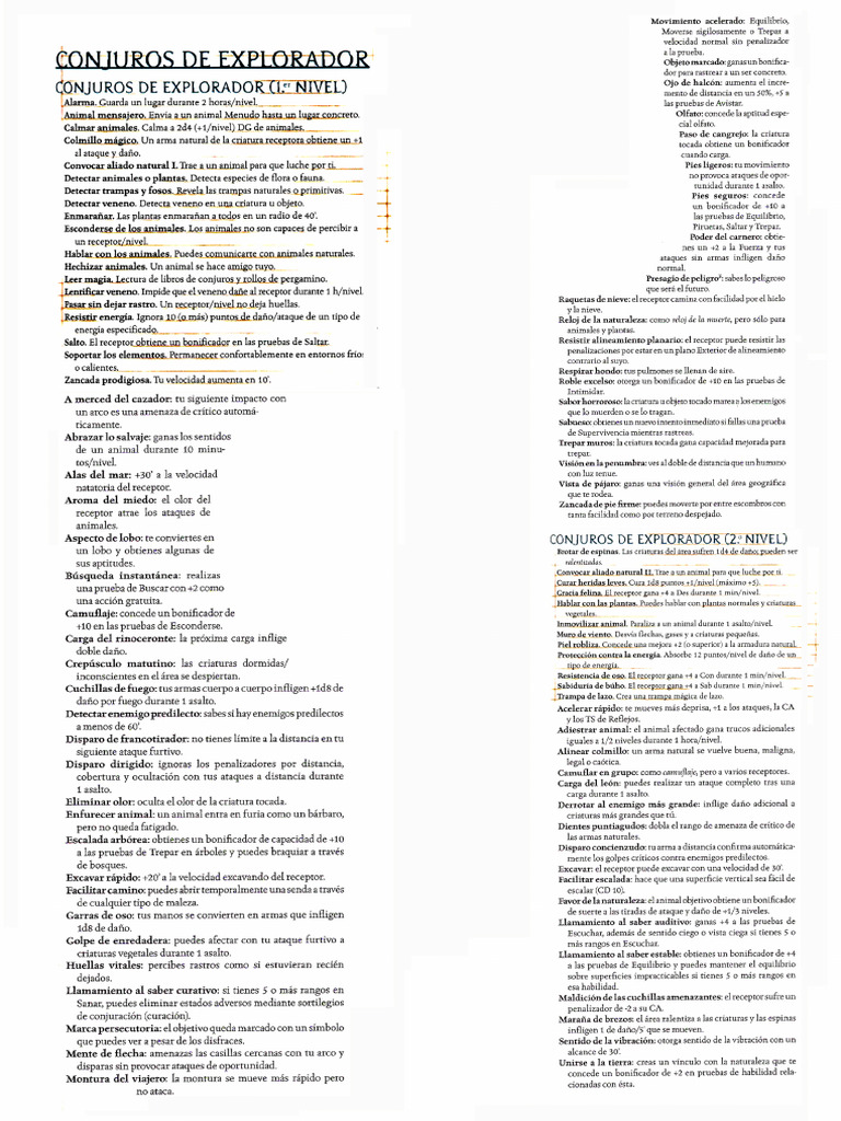 Conjuros Explorador | PDF