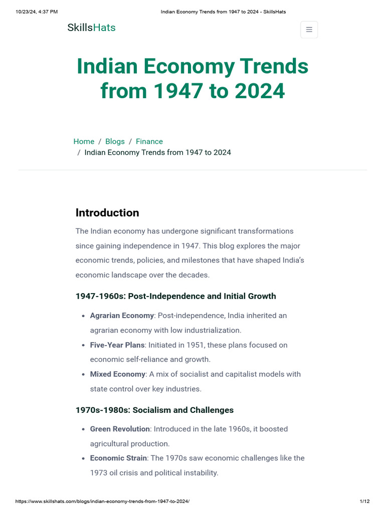 Indian Economy Trends: 1947-2024 Insights | PDF | Economy Of India ...