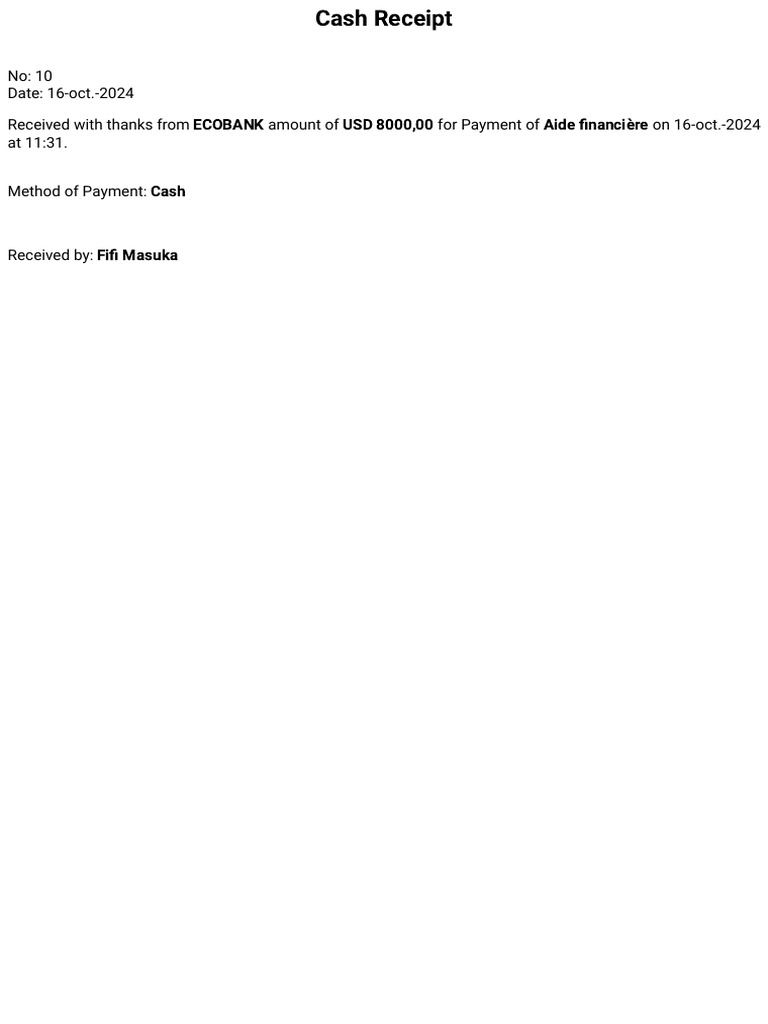 Cash Receipt for ECOBANK Payment | PDF