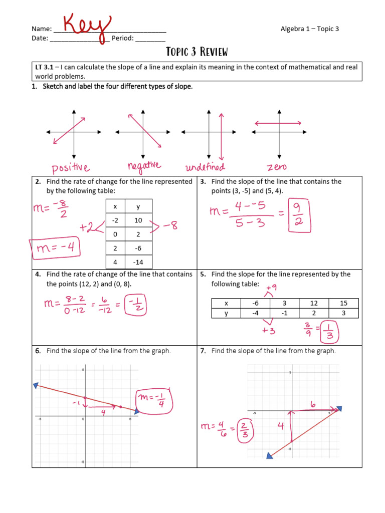 Topic 3 Review F22 KEY | PDF | Equations | Algebra