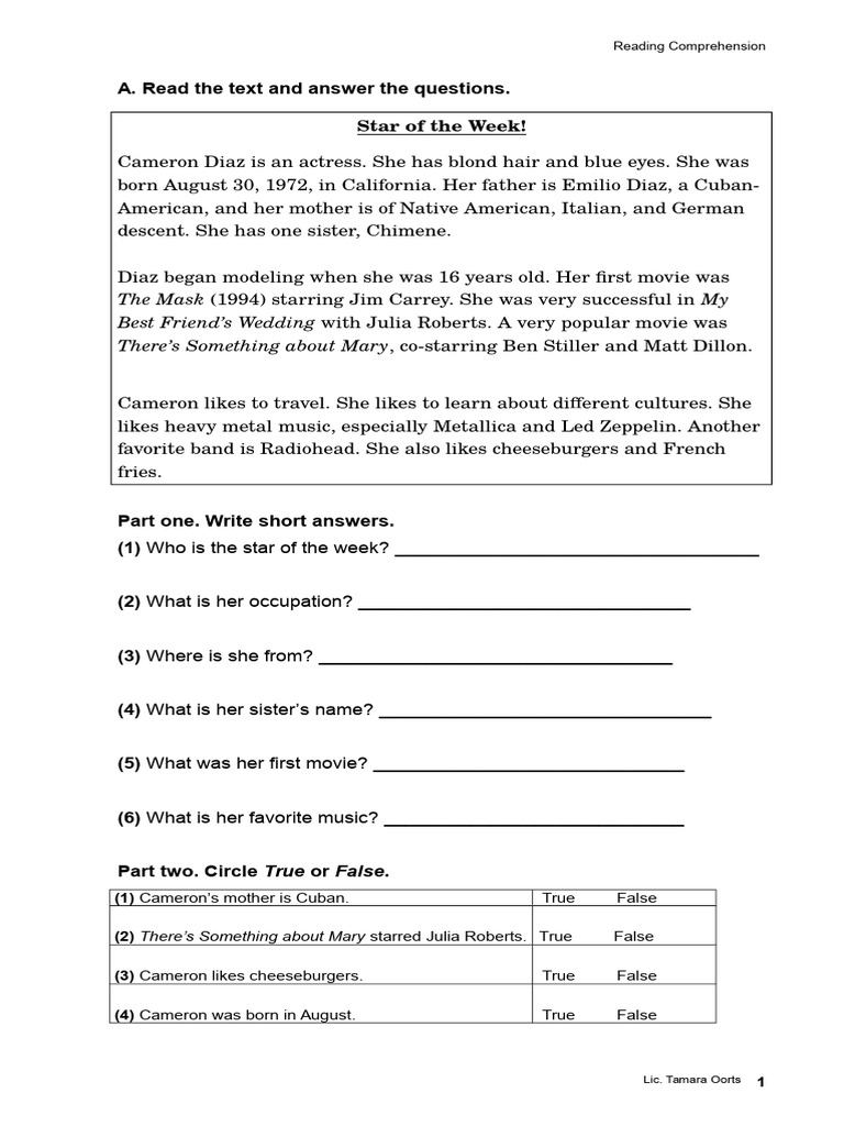 Reading Comprehension: Celebrities & Culture | PDF | Thomas Edison ...