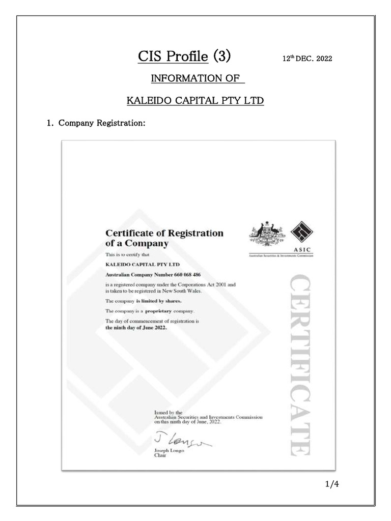 Cis Profile Hsbcinbb Kaleido Capital Dec12th | PDF