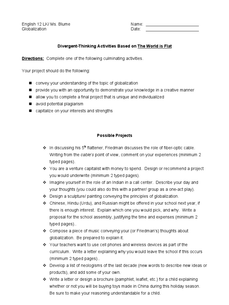 Globalization Project Guidelines for Students | PDF | Cognition ...