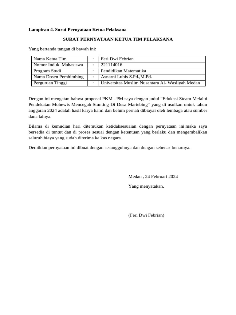Lampiran 4 SURAT PERNYATAAN KETUA | PDF
