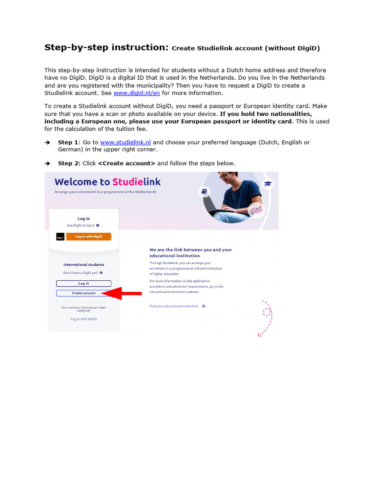 Create Studielink Account Without DigiD | PDF | Identity Document ...