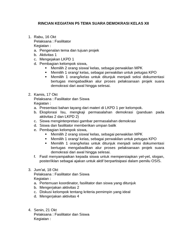 Kegiatan P5 Tema Demokrasi Kelas Xii | PDF | Karier & Perkembangan | Ilmu Sosial
