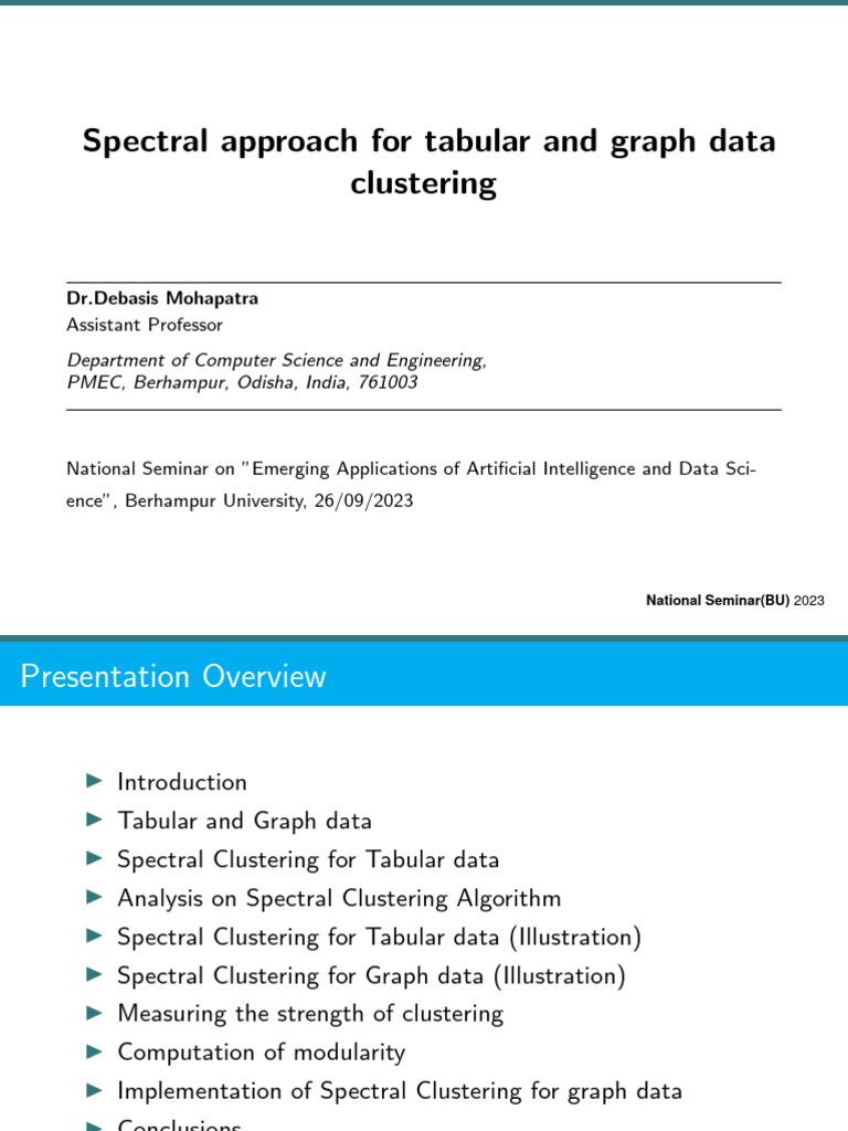Spectral Approach For Tabular And Graph Data Clustering Pdf Applied Mathematics