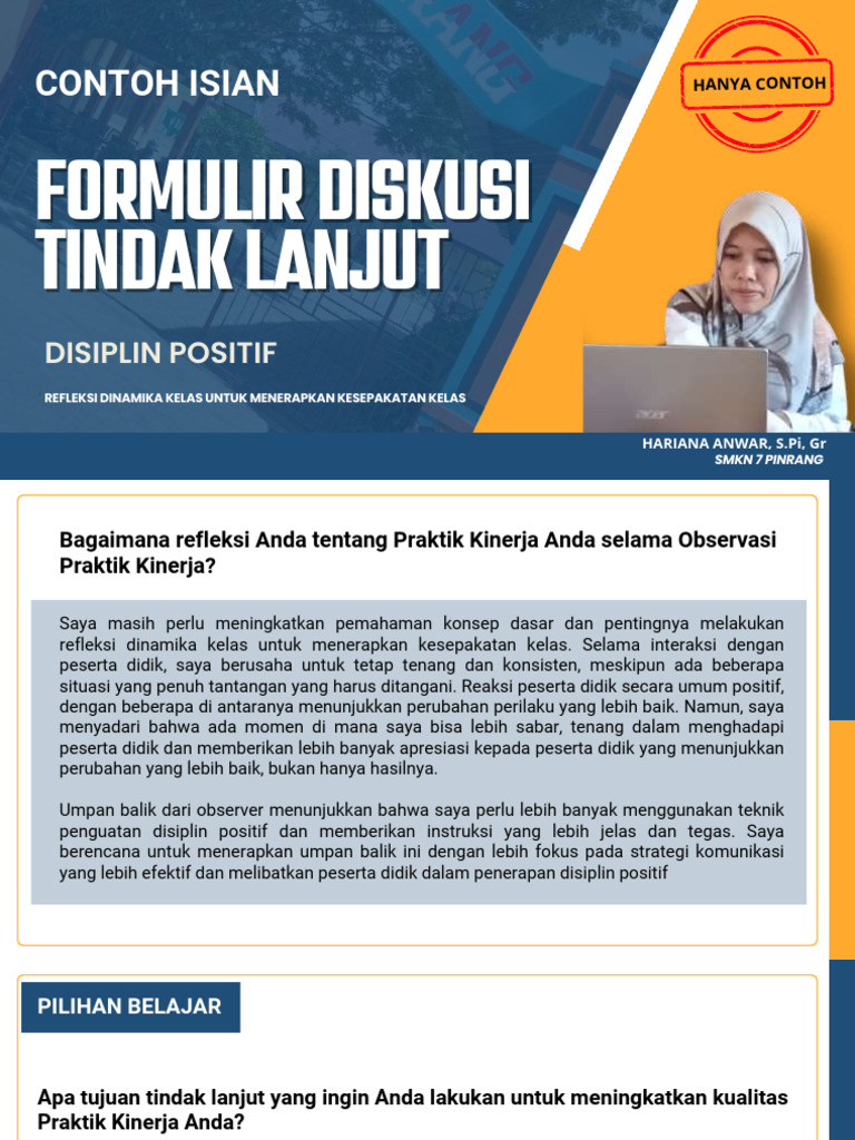 Contoh Isian FORMULIR DISKUSI TINDAK LANJUT DISIPLIN POSITIF (Bu Ana ...