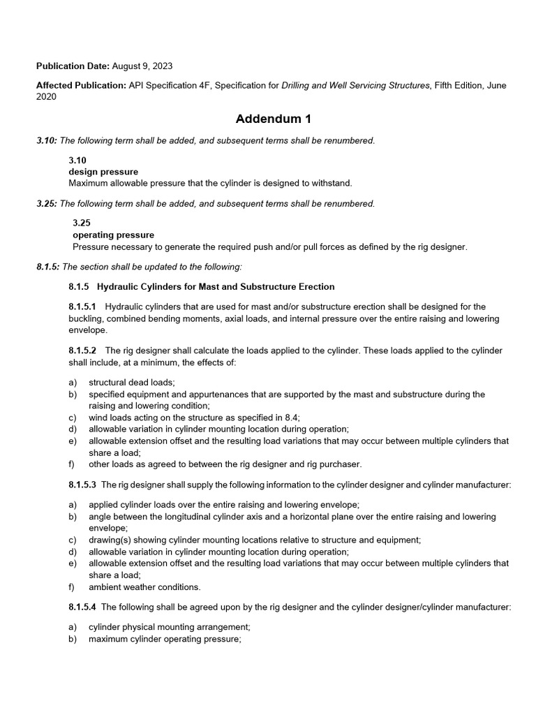 Addendum 1: Drilling and Well Servicing Structures | PDF | Buckling ...