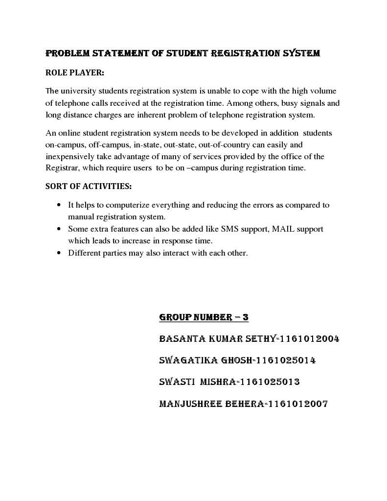 Problem Statement of Student Registration System