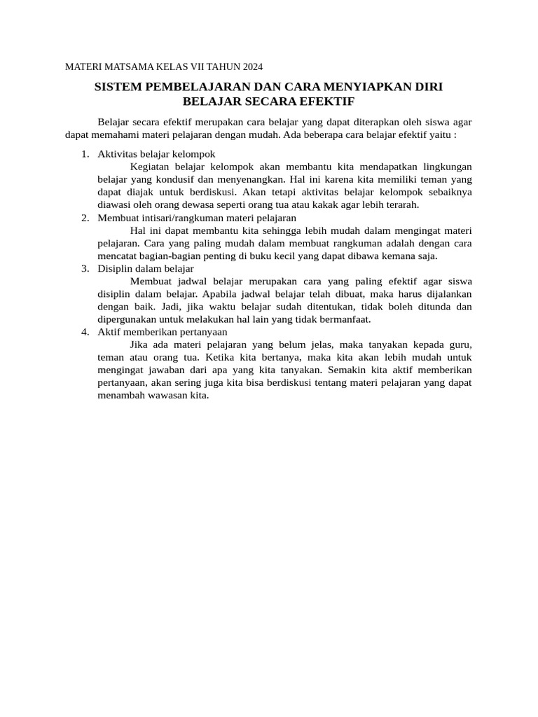 Materi Matsama Kelas Vii Tahun 2024 - Ihda Aulia Zahwa | PDF