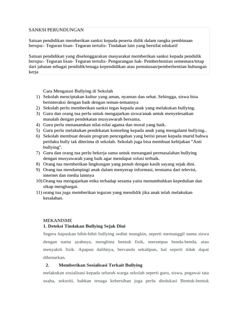 Sanksi dan Cara Atasi Bullying di Sekolah | PDF