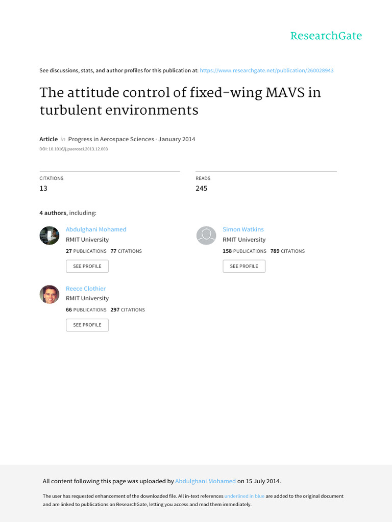 The Attitude Control Problem of MAVs in Turbulent Environments | PDF ...