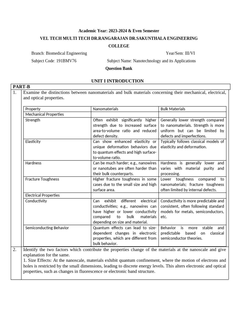 191BMV76-Nanotechnology - and - Its - Applications (1) ANSWER KEY | PDF ...