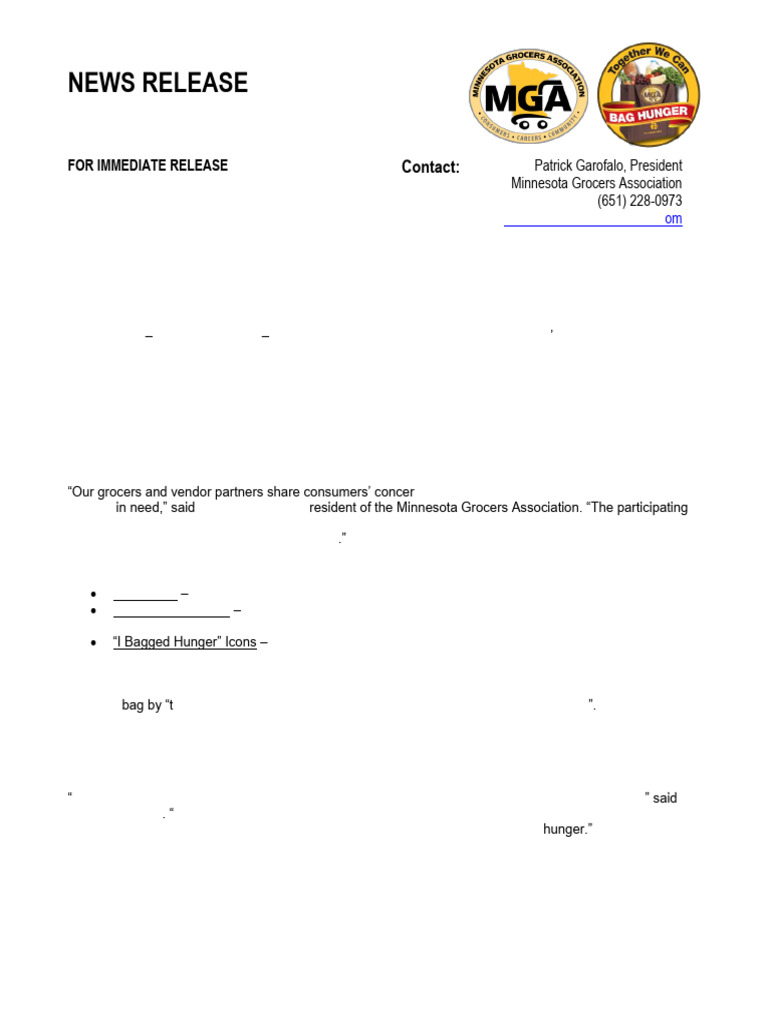 2024 Bag Hunger Campaign Kick Off Press Release | PDF | Grocery Store ...