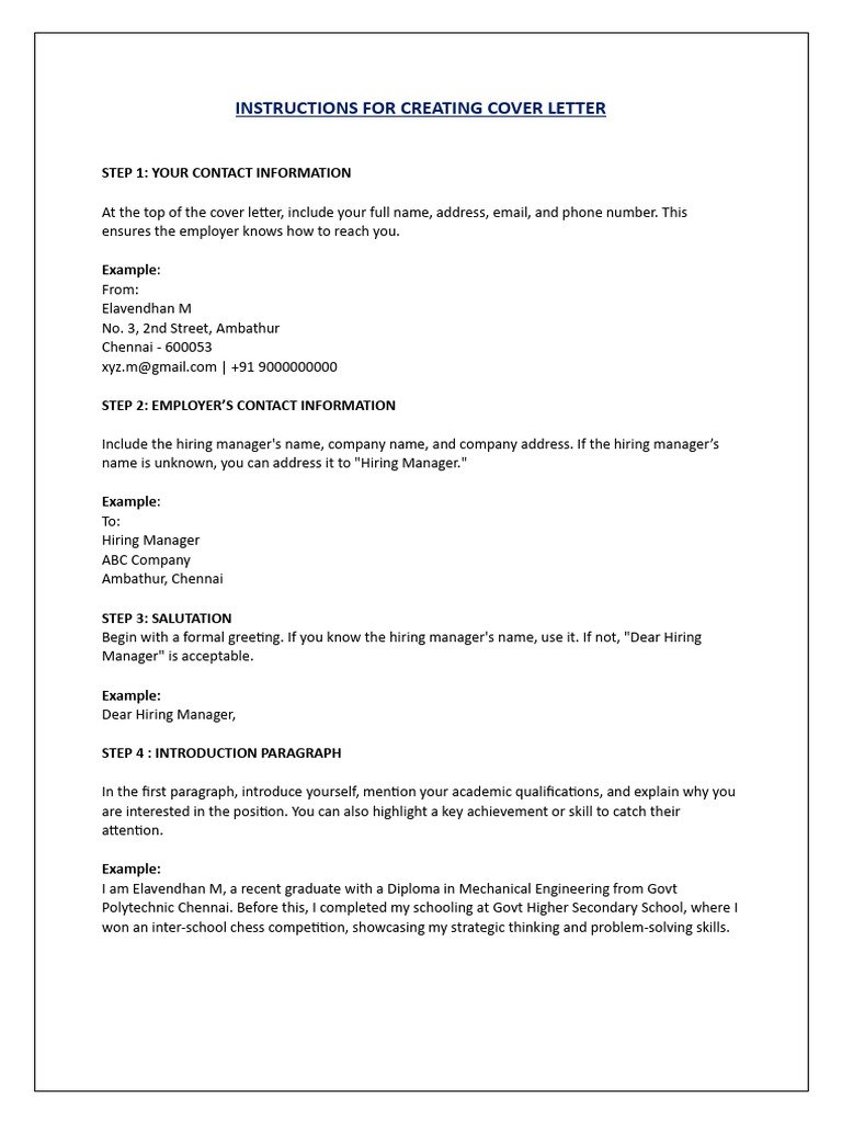 TNSDC - Polytechnic - Instruction For Creating Cover Letter | PDF