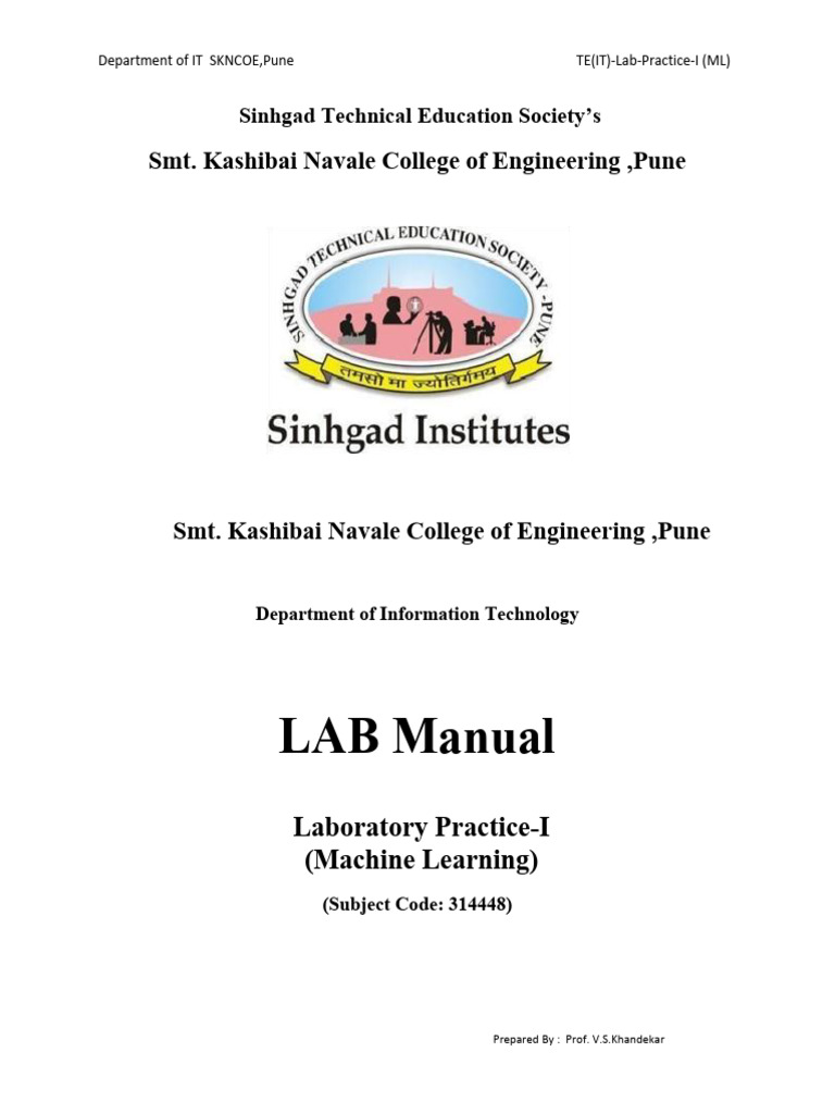 Lab-Practice-I (ML) - Lab Manual-sknIT | PDF | Regression Analysis ...